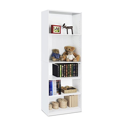 FURINNO JAYA Simply Home 5-Shelf Bookcase, 5-Tier, White