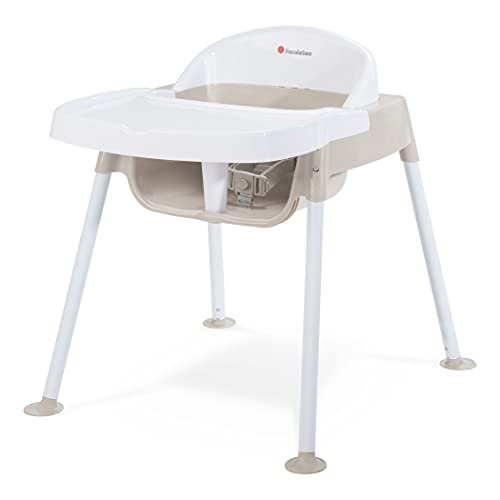 Foundations Secure Sitter 13" Feeding Chair, Stable “No Tip” Feet, 3-Point Adjustable Harness, Removable Tray, Easy to Clean, Smooth Plastic (White/Tan)