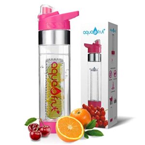 NEW AquaFrut Bottom Loading Fruit Infuser Water Bottle - BPA Free Tritan Plastic - Leak Proof - 24 OZ - Infusion Recipe eBook (Pink)