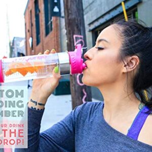 NEW AquaFrut Bottom Loading Fruit Infuser Water Bottle - BPA Free Tritan Plastic - Leak Proof - 24 OZ - Infusion Recipe eBook (Pink)