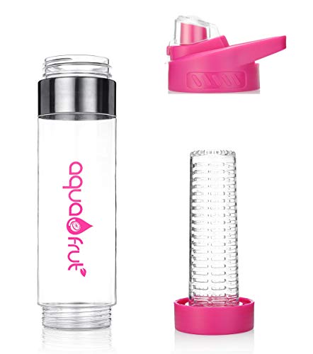 NEW AquaFrut Bottom Loading Fruit Infuser Water Bottle - BPA Free Tritan Plastic - Leak Proof - 24 OZ - Infusion Recipe eBook (Pink)