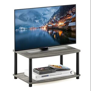 FURINNO Turn-N-Tube No Tools 2-Tier Elevated TV Stand, French Oak Grey/Black