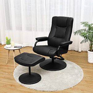 Giantex Recliner Chair w/Ottoman, 360 Degree Swivel PU Leather Armchair w/Footrest, Leisure Lounge Chair w/Leather Wrapped Base, for Home Living Room, Black