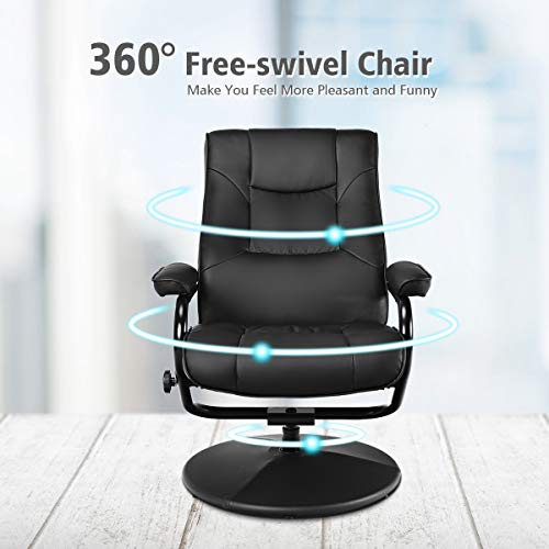 Giantex Recliner Chair w/Ottoman, 360 Degree Swivel PU Leather Armchair w/Footrest, Leisure Lounge Chair w/Leather Wrapped Base, for Home Living Room, Black