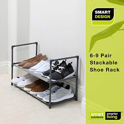 Smart Design Shoe Rack Shelf - Stackable - Laminated Liner - Steel Metal Frame - 2-Tier Holds 6 Pairs - Entryway, Closet, & Garage - Home Organization