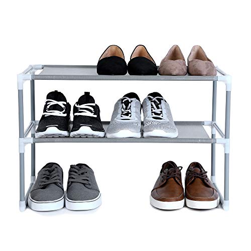 Smart Design Shoe Rack Shelf - Stackable - Laminated Liner - Steel Metal Frame - 2-Tier Holds 6 Pairs - Entryway, Closet, & Garage - Home Organization