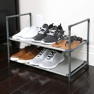 Smart Design Shoe Rack Shelf - Stackable - Laminated Liner - Steel Metal Frame - 2-Tier Holds 6 Pairs - Entryway, Closet, & Garage - Home Organization