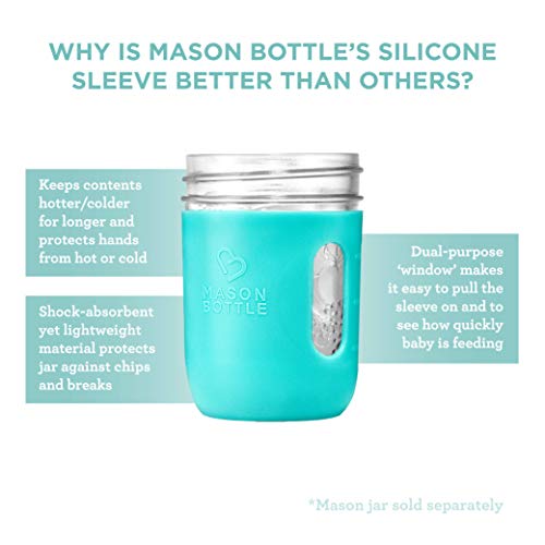 Mason Bottle Silicone Sleeve: Fits Any 8 Ounce Regular-Mouth Mason Jar, Extra Grip and Protection, Non-Toxic, Dishwasher Safe, Made in The USA (Agave Color)