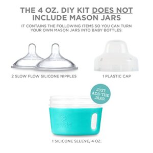 4 oz. Mason Bottle DIY Kit: BPA-Free Glass Baby Bottles You can DIY Using Mason Jars from Home, Made in The USA.