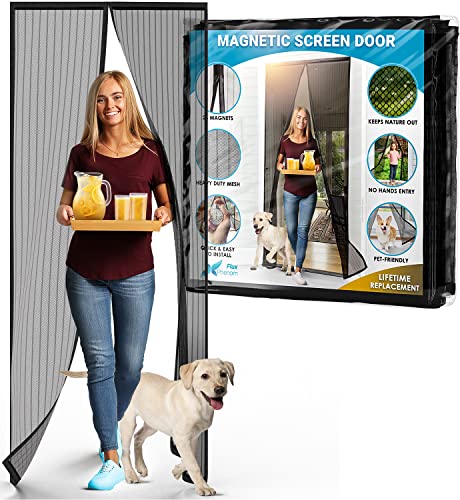 Easy Install, Self-Closing, Pet Friendly Walk Through Door Screen Magnetic Closure (38"x82") - The Original Mesh Magnetic Screen Door for Sliding Door Keeps Bugs Out - Magnetic Screen Door Flux Phenom