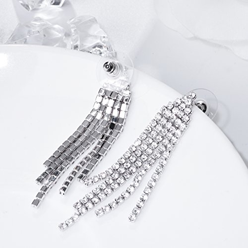 SELOVO Silver Tone Clear Austrian Crystal Chandelier Tassel Bridesmaid Dangle Drop Earrings Chain