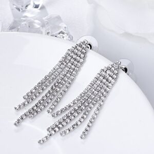 SELOVO Silver Tone Clear Austrian Crystal Chandelier Tassel Bridesmaid Dangle Drop Earrings Chain