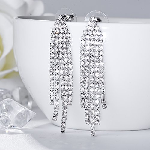 SELOVO Silver Tone Clear Austrian Crystal Chandelier Tassel Bridesmaid Dangle Drop Earrings Chain