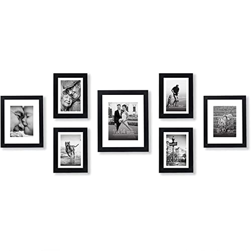 Americanflat 7 Pack Black Gallery Wall Frame Set - Includes One 11x14 Frame, Two 8x10 Frames, and Four 5x7 Frames - Picture Frames Collage Wall Decor with Shatter Resistant Glass and Hanging Hardware