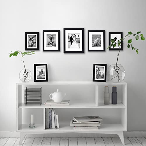 Americanflat 7 Pack Black Gallery Wall Frame Set - Includes One 11x14 Frame, Two 8x10 Frames, and Four 5x7 Frames - Picture Frames Collage Wall Decor with Shatter Resistant Glass and Hanging Hardware