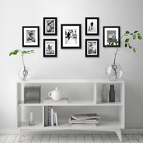 Americanflat 7 Pack Black Gallery Wall Frame Set - Includes One 11x14 Frame, Two 8x10 Frames, and Four 5x7 Frames - Picture Frames Collage Wall Decor with Shatter Resistant Glass and Hanging Hardware