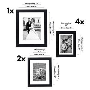 Americanflat 7 Pack Black Gallery Wall Frame Set - Includes One 11x14 Frame, Two 8x10 Frames, and Four 5x7 Frames - Picture Frames Collage Wall Decor with Shatter Resistant Glass and Hanging Hardware