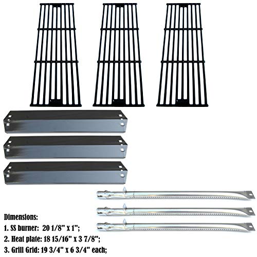 Direct store Parts Kit DG153 Replacement for Chargriller 3001,3008,3030,4000,5050,5252; King Griller 3008,5252 Gas Grill (SS Burner + Porcelain Steel Heat Plate + Porcelain Cast Iron Cooking Grid)