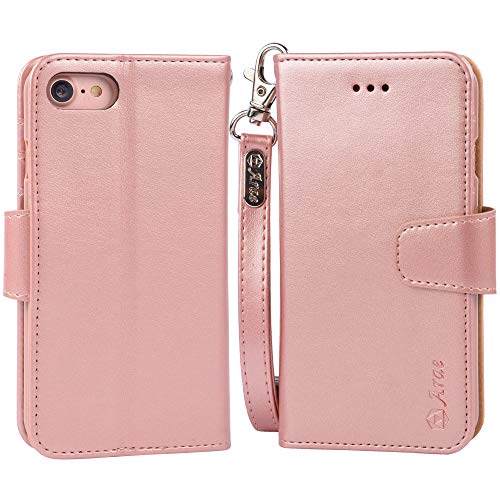 Arae Case for iPhone 7 / iPhone 8 / iPhone SE3 2022 / iPhone SE 2020, Premium PU Leather Wallet Case with Kickstand and Flip Cover, Rose Gold