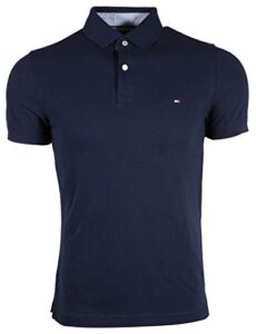 tommy hilfiger mens stretch slim fit pique polo shirt (medium, navy)