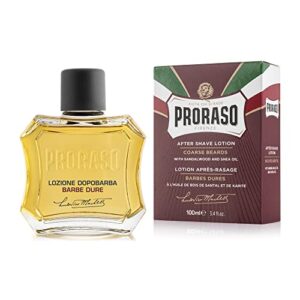 proraso after shave lotion, moisturizing and nourishing for coarse beards with sandalwood oil and shea butter, 3.4 fl oz