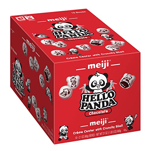 MEIJI Hello Panda Cookies, Chocolate Crème Filled - 2.1 oz, Pack of 10 - Bite Sized Cookies with Fun Panda Sports