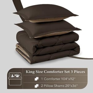 downluxe King Size Comforter Set - Brown and Tan King Comforter, Soft Bedding Comforter Sets for All Seasons, King Comforter Set - 3 Pieces - 1 Comforter (104"x92") and 2 Pillow Shams(20"x36")