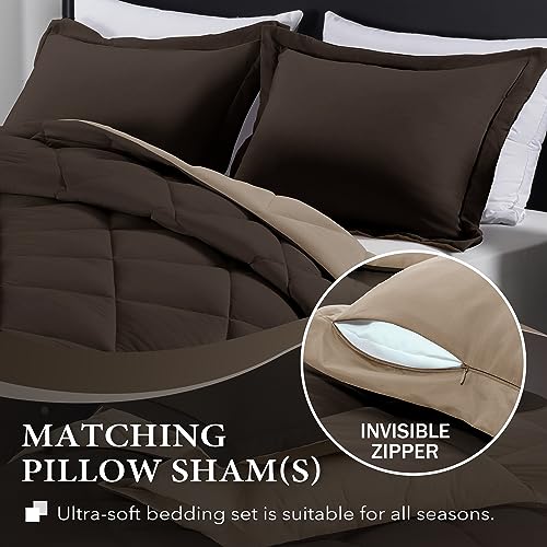 downluxe King Size Comforter Set - Brown and Tan King Comforter, Soft Bedding Comforter Sets for All Seasons, King Comforter Set - 3 Pieces - 1 Comforter (104"x92") and 2 Pillow Shams(20"x36")