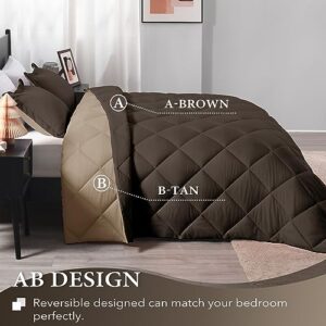 downluxe King Size Comforter Set - Brown and Tan King Comforter, Soft Bedding Comforter Sets for All Seasons, King Comforter Set - 3 Pieces - 1 Comforter (104"x92") and 2 Pillow Shams(20"x36")