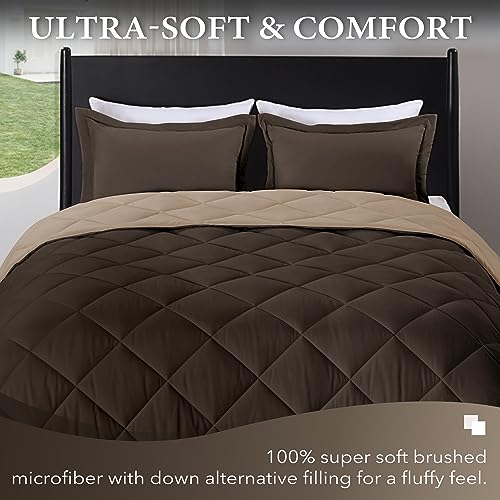 downluxe King Size Comforter Set - Brown and Tan King Comforter, Soft Bedding Comforter Sets for All Seasons, King Comforter Set - 3 Pieces - 1 Comforter (104"x92") and 2 Pillow Shams(20"x36")