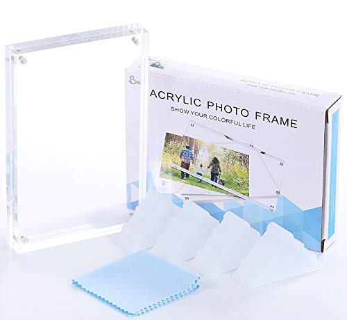 Boxalls 4x6 Inches Acrylic Picture Frame, Double Sided Clear Frameless Photo Frame with Magnetic Desktop Transparent