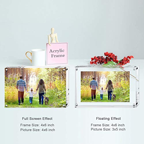 Boxalls 4x6 Inches Acrylic Picture Frame, Double Sided Clear Frameless Photo Frame with Magnetic Desktop Transparent