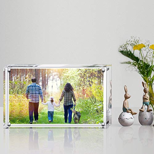 Boxalls 4x6 Inches Acrylic Picture Frame, Double Sided Clear Frameless Photo Frame with Magnetic Desktop Transparent