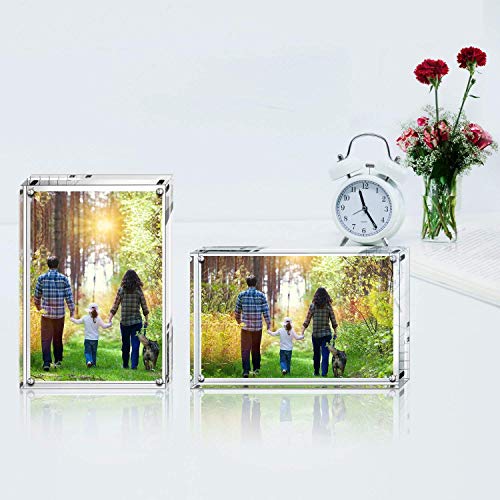 Boxalls 5x7 Inches Acrylic Picture Frame, Double Sided Clear Frameless Photo Frame with Magnetic Desktop Transparent