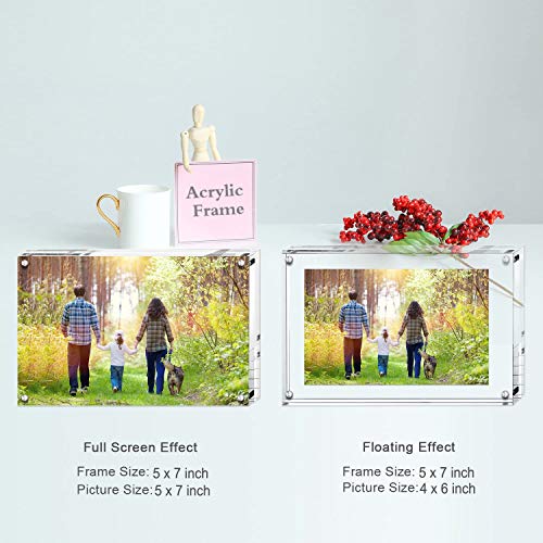 Boxalls 5x7 Inches Acrylic Picture Frame, Double Sided Clear Frameless Photo Frame with Magnetic Desktop Transparent