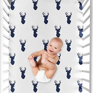 Sweet Jojo Designs Fitted Crib Sheet for Navy and White Woodland Deer Baby/Toddler Bedding Set Collection - Deer Print