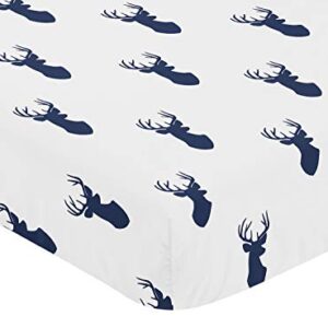 Sweet Jojo Designs Fitted Crib Sheet for Navy and White Woodland Deer Baby/Toddler Bedding Set Collection - Deer Print