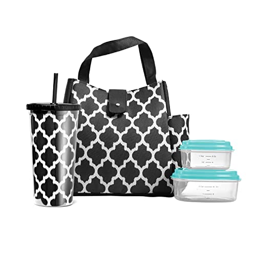 Fit+Fresh Westport Insulated Lunch Bag women love as a Lunchbox or Lunch Tote, Cute Small Lunch Box For Women, men, adult, B&W