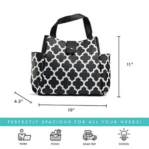 Fit+Fresh Westport Insulated Lunch Bag women love as a Lunchbox or Lunch Tote, Cute Small Lunch Box For Women, men, adult, B&W