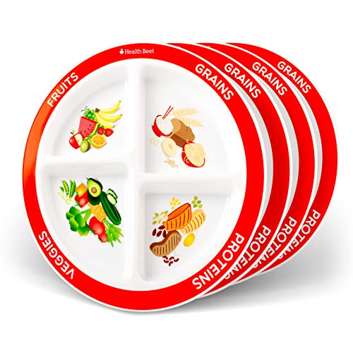 Health Beet Choose MyPlate Portion Plate for Kids, (4 pack) Toddlers - Kids Nutrition Plates with Dividers from