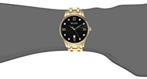 Bulova Men's Classic Gold Tone Stainless Steel 3-Hand Date Quartz Watch with Black Diamond Dial Style: 97D108