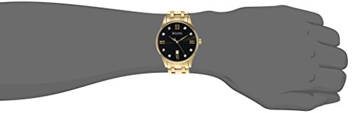 Bulova Men's Classic Gold Tone Stainless Steel 3-Hand Date Quartz Watch with Black Diamond Dial Style: 97D108