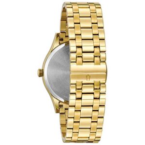 Bulova Men's Classic Gold Tone Stainless Steel 3-Hand Date Quartz Watch with Black Diamond Dial Style: 97D108