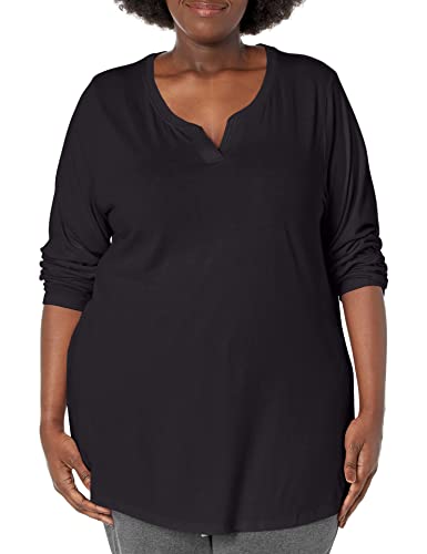 Just My Size Women's Plus Size Split Neck Tunic, Black, 2X