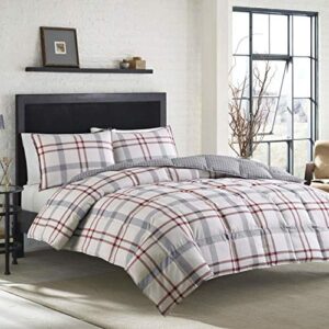 eddie bauer home portage bay collection 100% cotton, soft & cozy premium quality plaid duvet cover with matching sham, machine washable, 3 pieces, king, grey