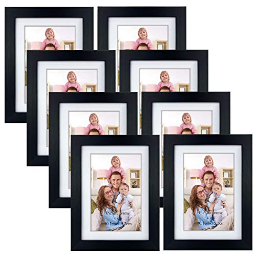 Giftgarden 4x6 Picture Frame Set of 8, Matted to Display 4 x 6 Photo with Mat or 5x7 without Mat for Wall or Tabletop Display, Black