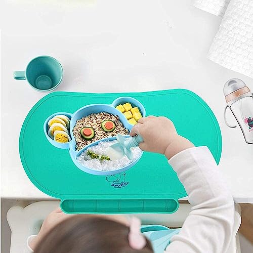 Food Catching Baby Placemat with Non-Slip, Premium Quality, Food Grade Silicone for Max Hygiene, Unique Raised Edge, Spill Proof Accident Tray, Lightweight and Portable, 6 Colors (Bashful Blue)