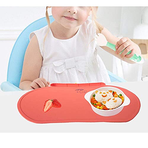 Food Catching Baby Placemat with Non-Slip, Premium Quality, Food Grade Silicone for Max Hygiene, Unique Raised Edge, Spill Proof Accident Tray, Lightweight and Portable, 6 Colors (Bashful Blue)