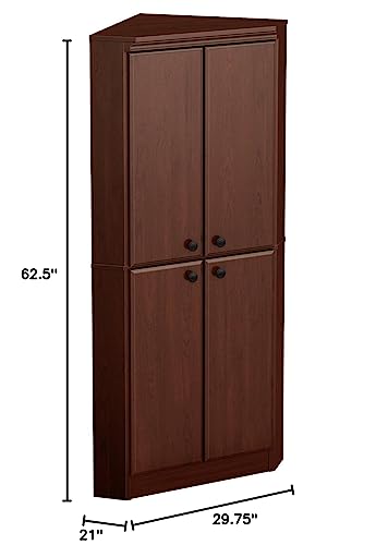 South Shore 4-Door Corner Armoire for Small Space with Adjustable Shelves, Royal Cherry