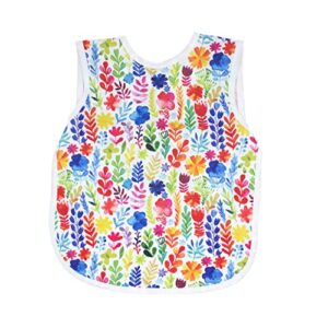 bapronbaby rainbow watercolor floral bapron - soft waterproof stain resistant bib - machine washable - 6m - 5yr - (sz baby/toddler 6m-3t)